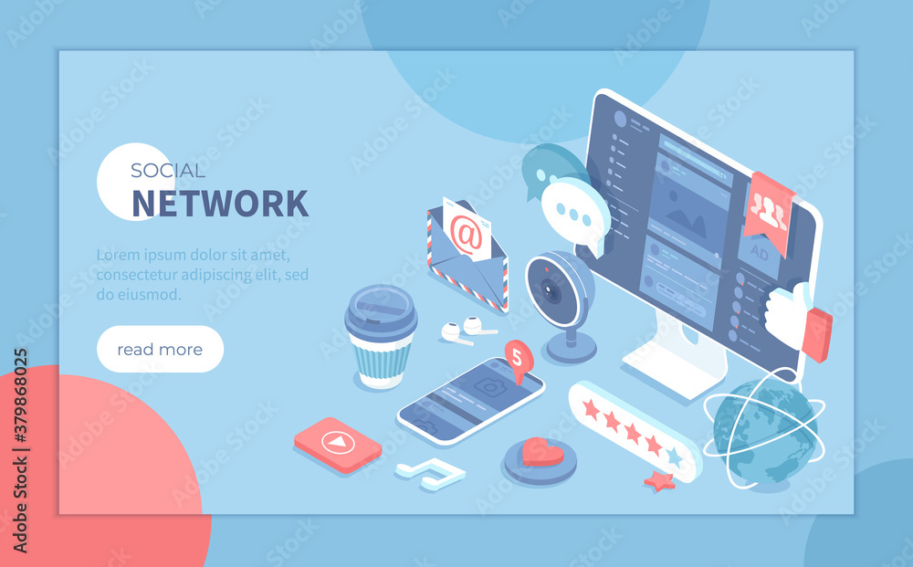 Social Network, Internet Communication. Social media website pages on ...