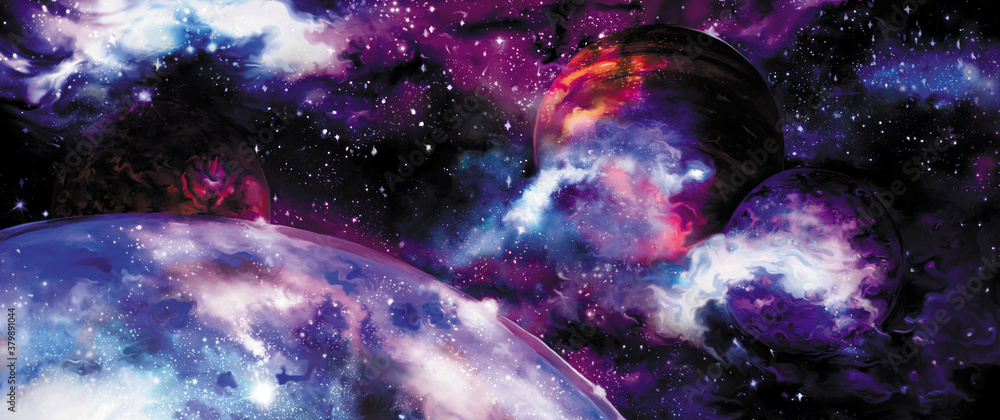 Fictional Cosmos banner/ Illustration color cosmos banner with an Earth ...