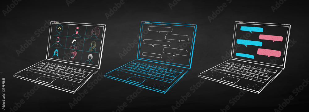 Vector color chalk drawn illustration of computer Stock Vector | Adobe ...
