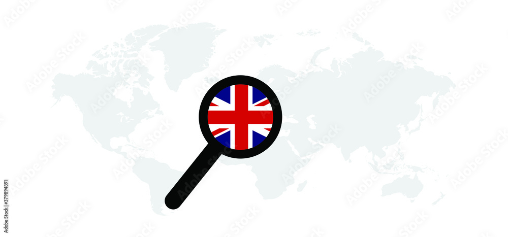 England flag in magnifying glass Folded with location. Route search ...