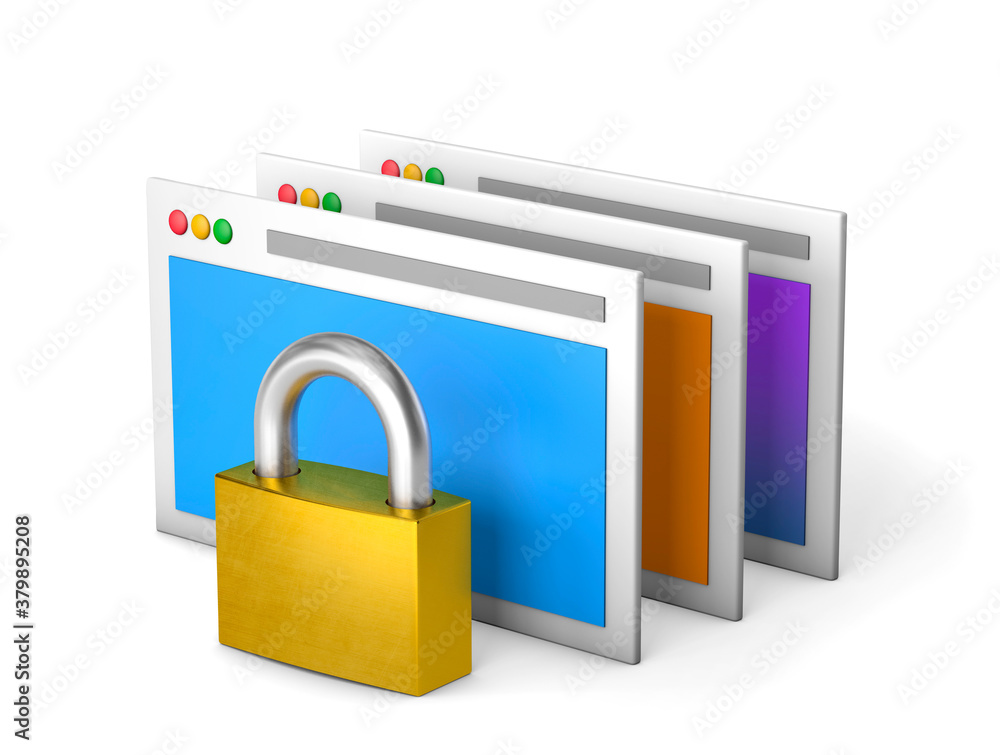 Private and protected personal information. Closed lock and computer ...