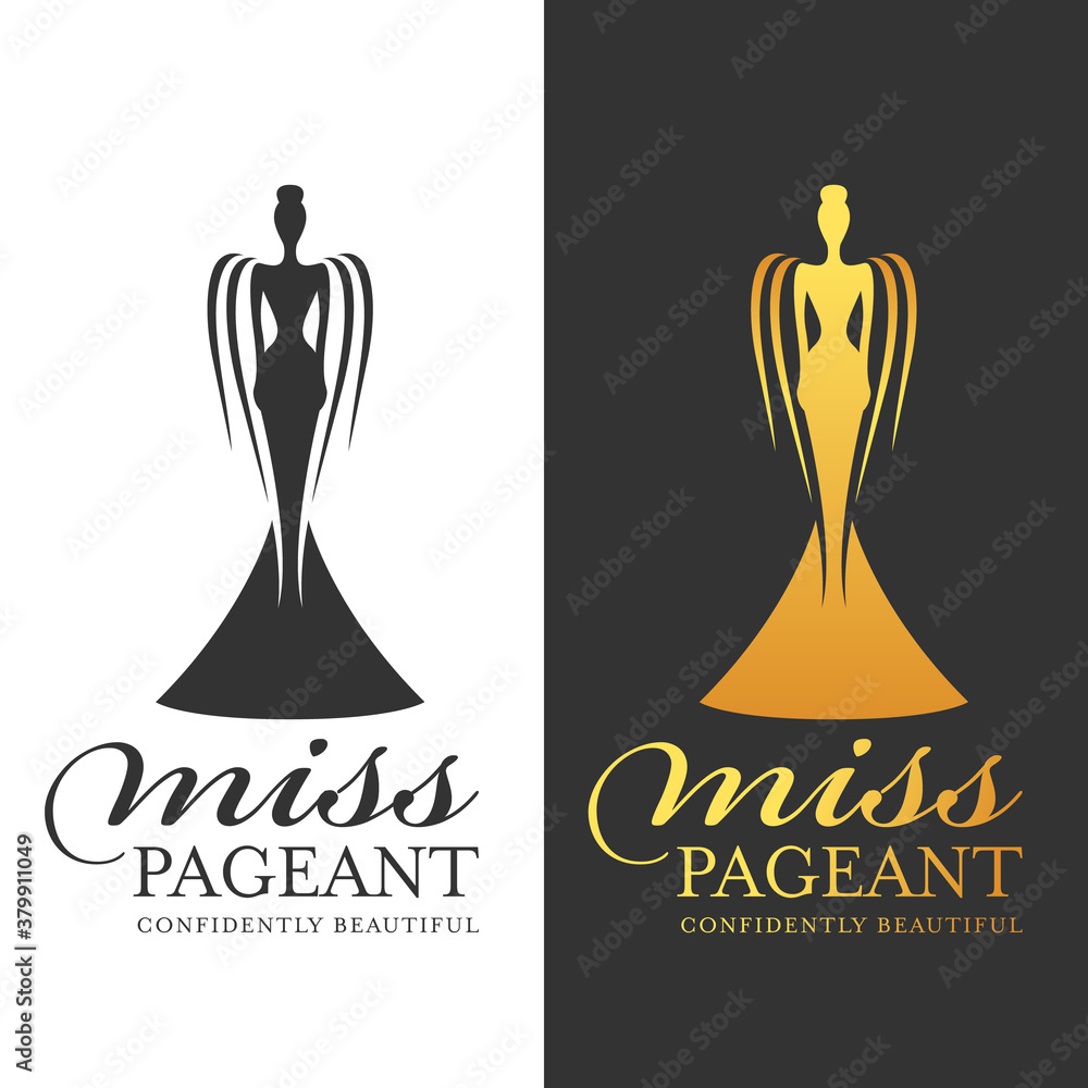 miss pageant logo sign - black and gold woman queen with wigs vector ...