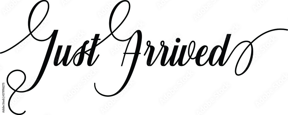 Just Arrived Script Cursive Calligraphy Typography Black text lettering ...