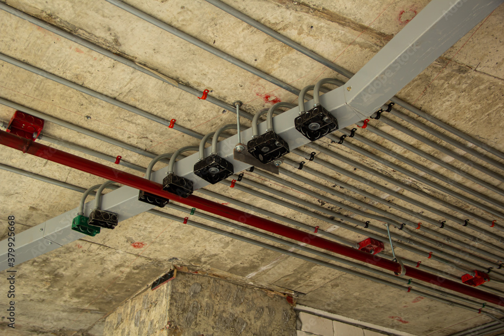Pipeline for electrical wire that install at ceiling Stock Photo ...