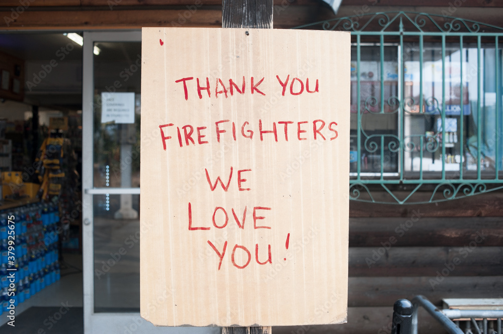 Thank you sign for the fire fighters Stock Photo | Adobe Stock