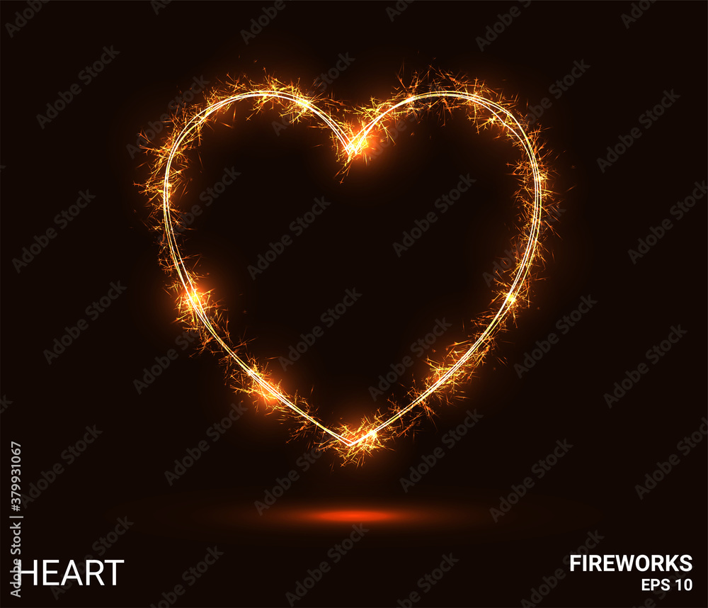 Heart fireworks. The heart is made up of sparks and fire. Festive ...