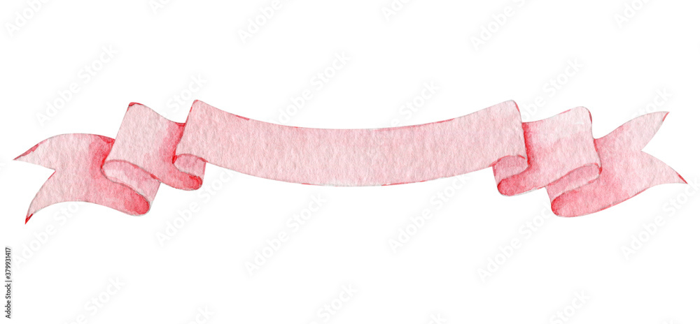 Watercolor ribbon banner and bow for your greeting and logo text ...