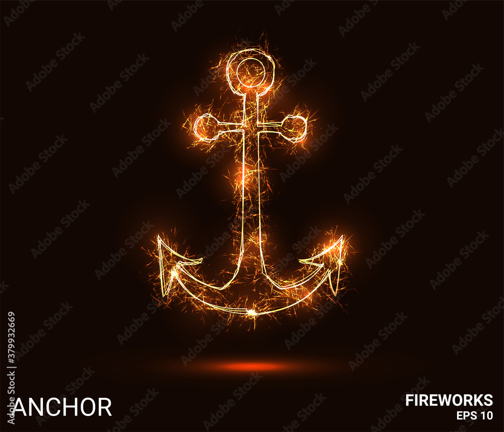 Anchor fireworks. The anchor consists of sparks and fire. Festive ...