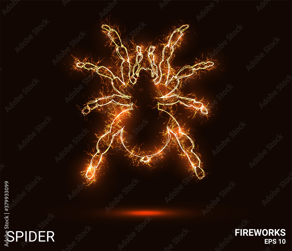 Spider fireworks. The spider consists of sparks and fire. Festive ...