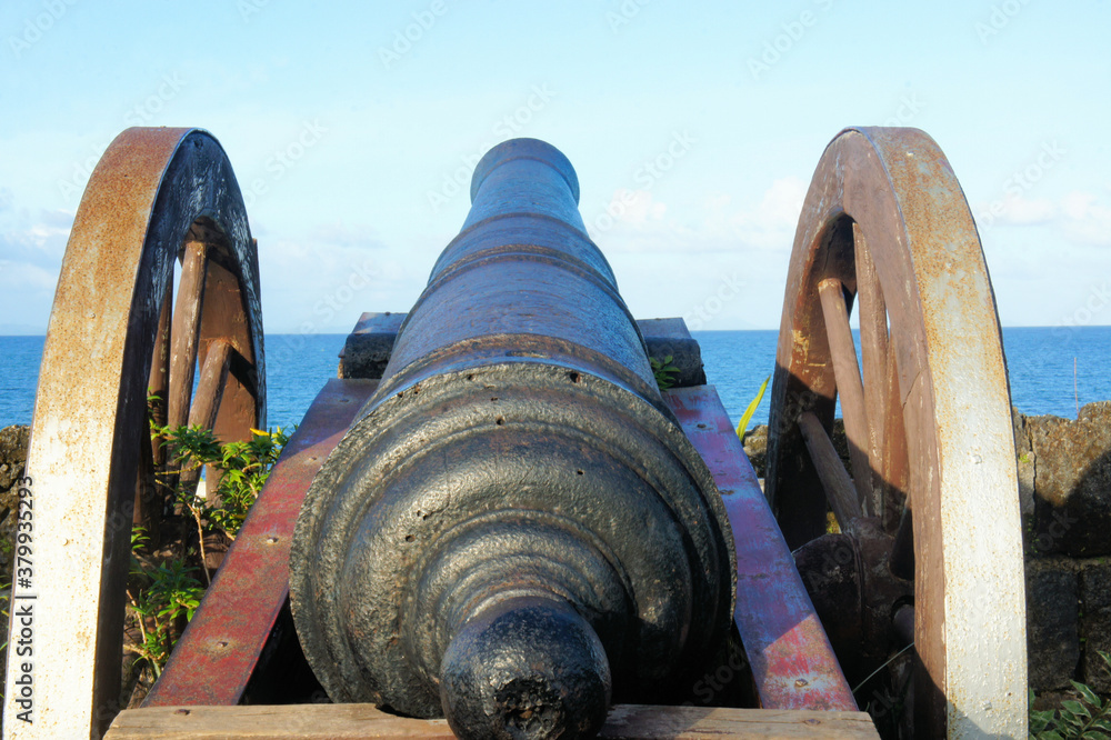 Old Spanish cannon in ancient fortress in the Philippines. Stock Photo ...