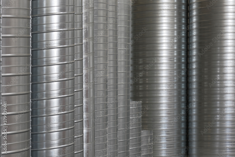 Metallic ribbed ventilation tubes Stock Photo | Adobe Stock
