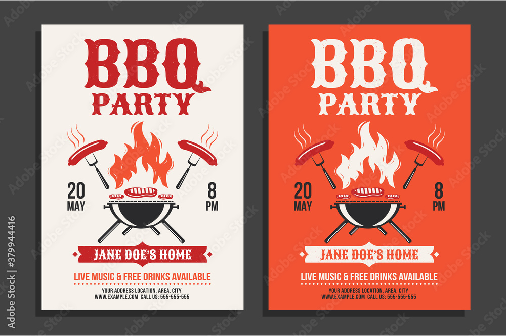 BBQ party flyer, Barbecue Invitation Poster, Food Template, Vector ...