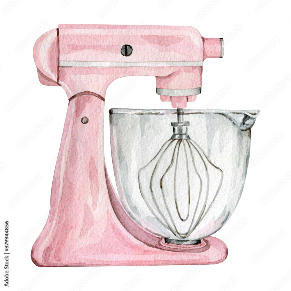 Watercolor pink mixer for creating diy bakery logo ilustración de Stock ...