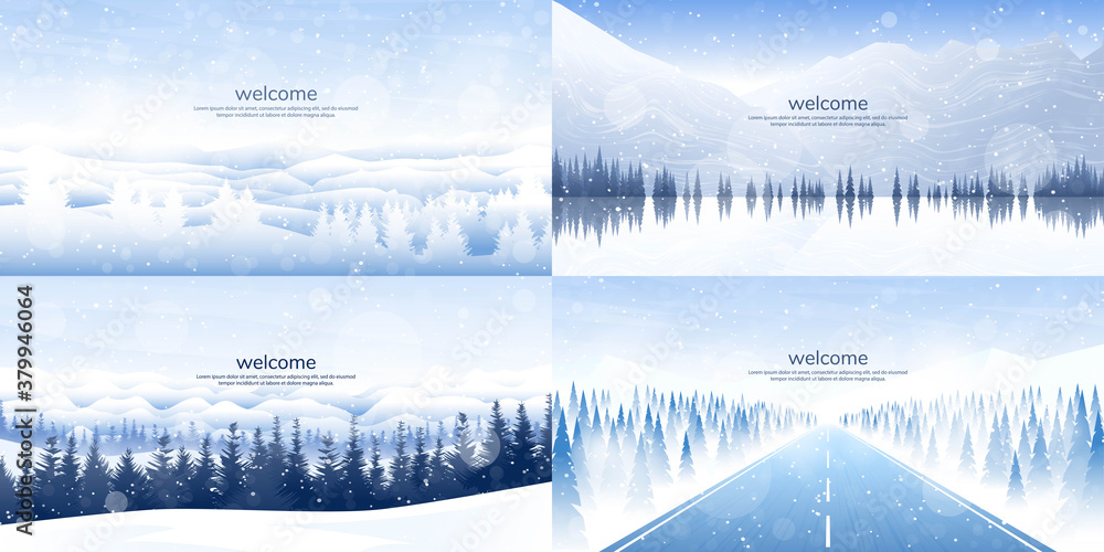 Vector illustration. Flat winter landscape. Simple snowy backgrounds ...
