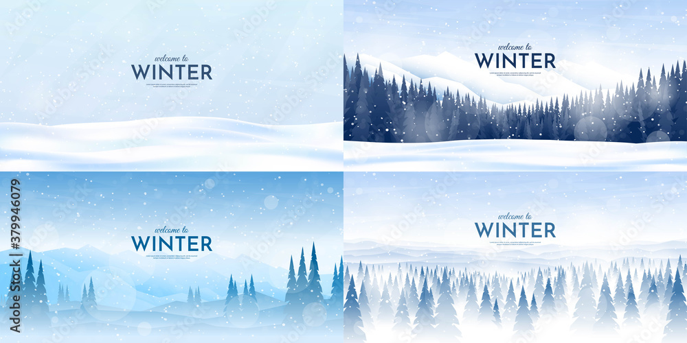 Vector illustration. Flat winter landscape. Simple snowy backgrounds ...