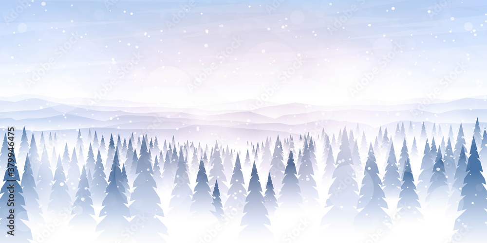Vector illustration. Flat landscape. Snowy background. Snowdrifts ...