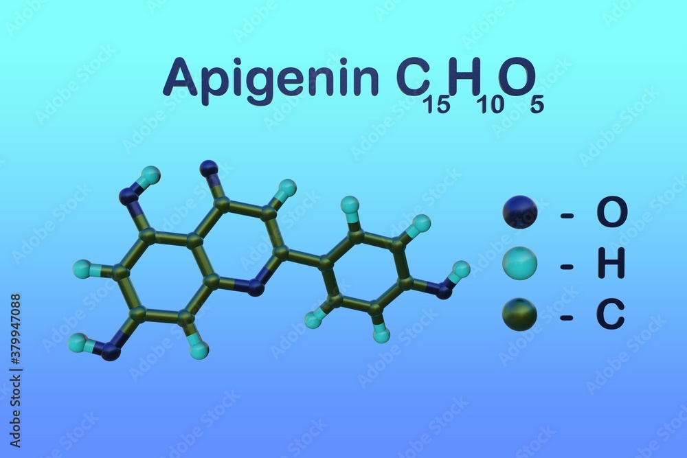 Structural chemical formula and molecular model of flavonoid apigenin ...