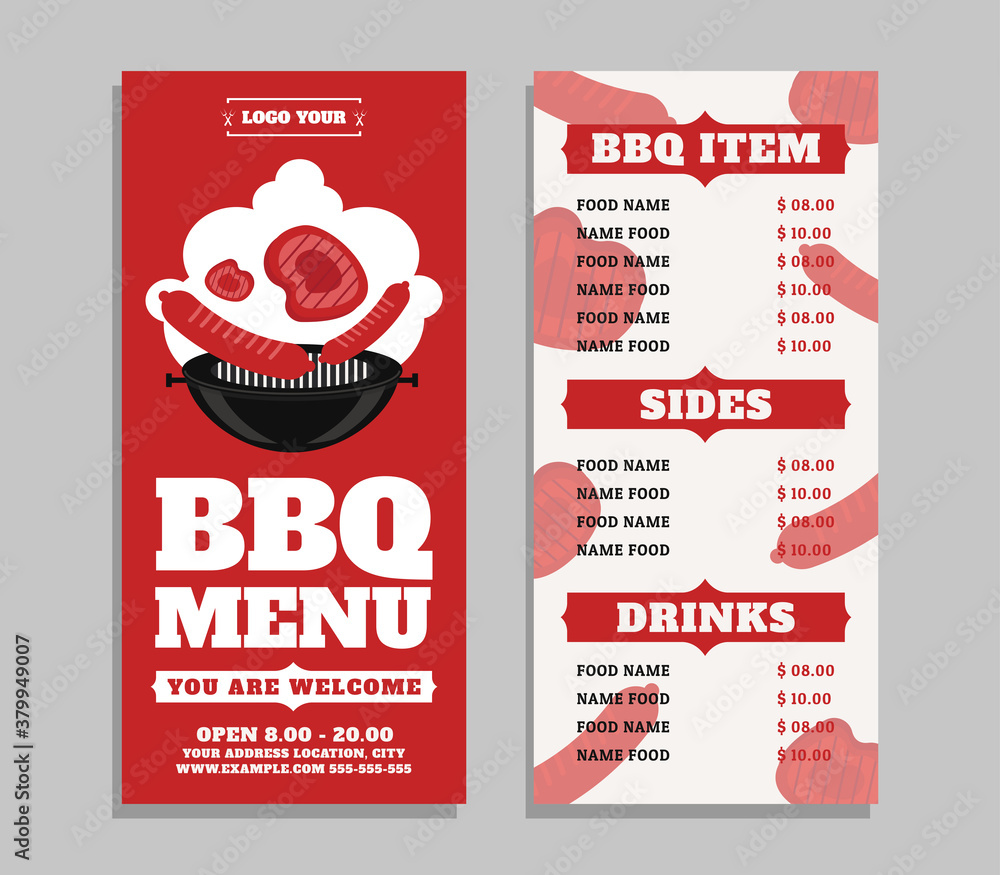 Bbq DL menu template design, Food Menu Vector Stock Vector | Adobe Stock