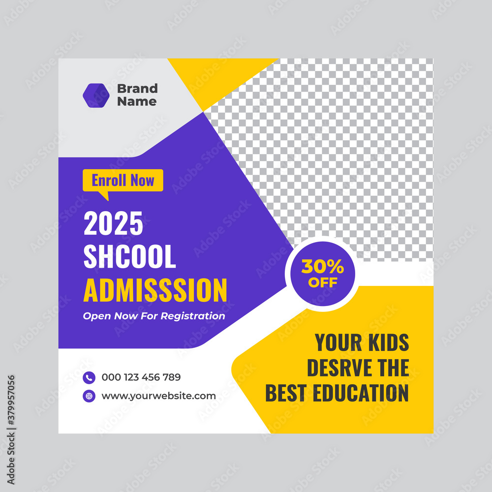 School Admission Web Banner Or Square Flyer Template Design Stock ...
