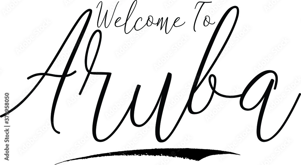 Welcome To Aruba Country Name Handwritten Typography Black Color Text ...