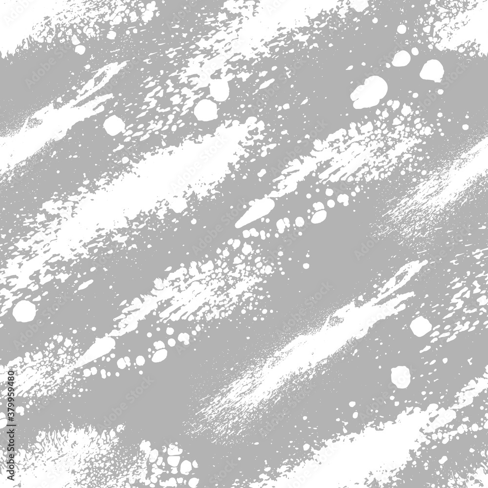Vector grey seamless pattern with ink splash, blot and brush stroke ...