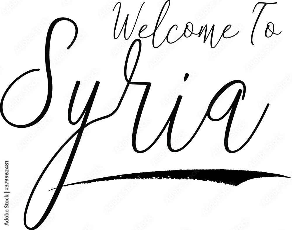 Welcome To Syria Country Name Handwritten Typography Black Color Text ...