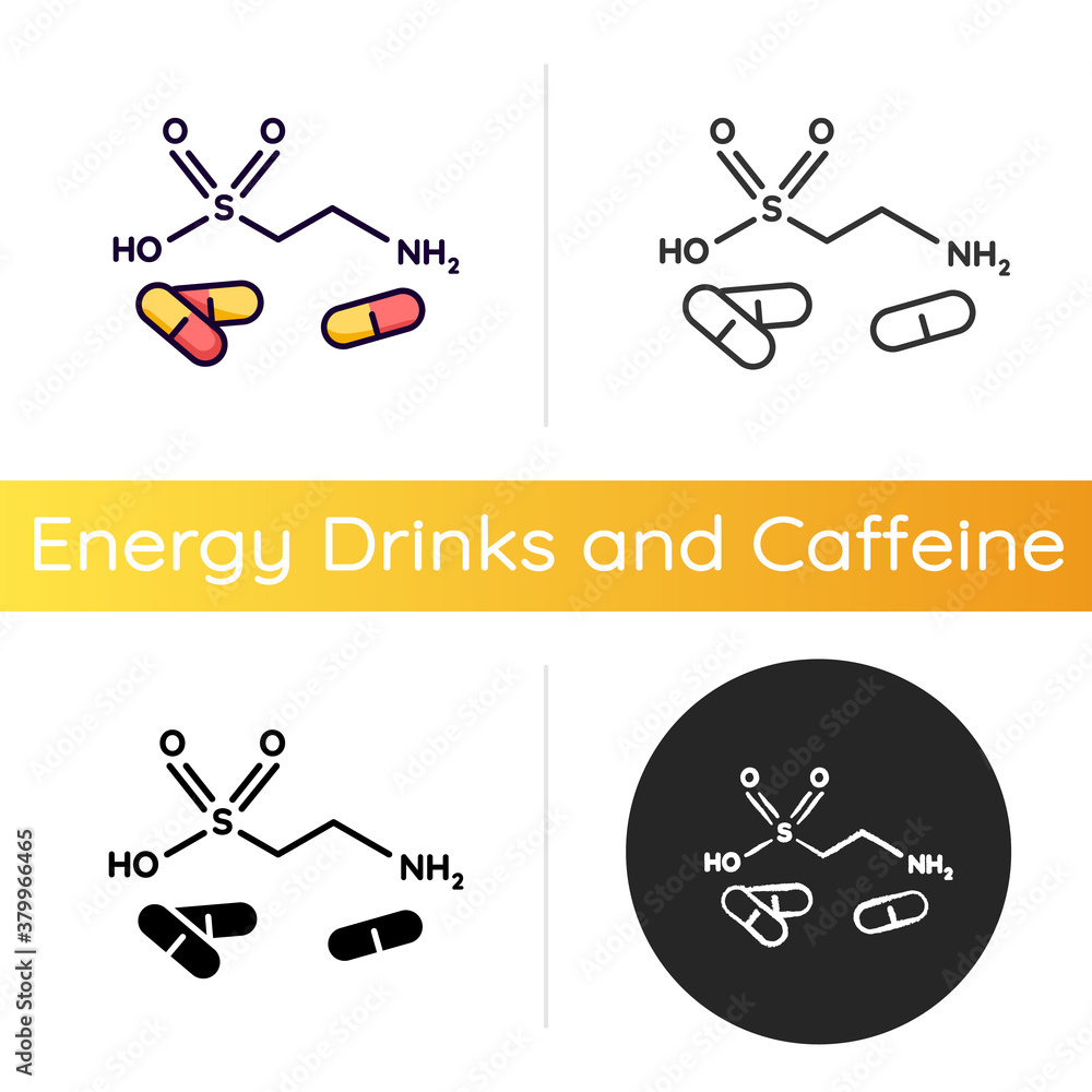 Taurine icon. Scientific formula for organic compound. Energy drink ...