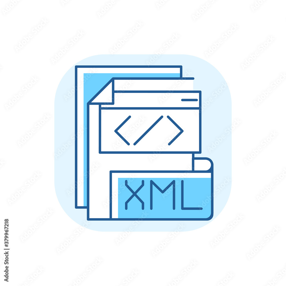 XML file blue RGB color icon. Extensible markup language. Text editor ... XML file blue RGB color icon. Extensible markup language. Text editor ...
