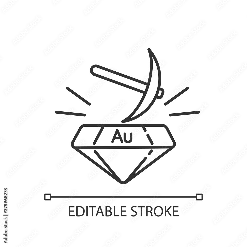 Gold mining linear icon. Heavy industrial production. Brilliant for ...