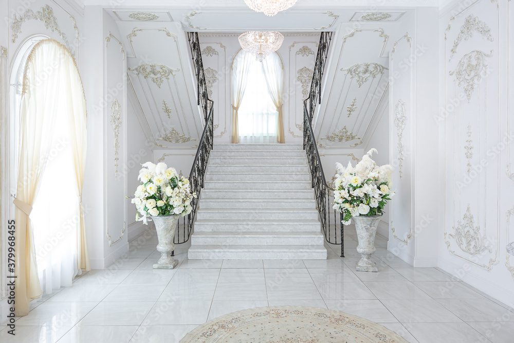 luxury royal posh interior in baroque style. very bright, light and ...