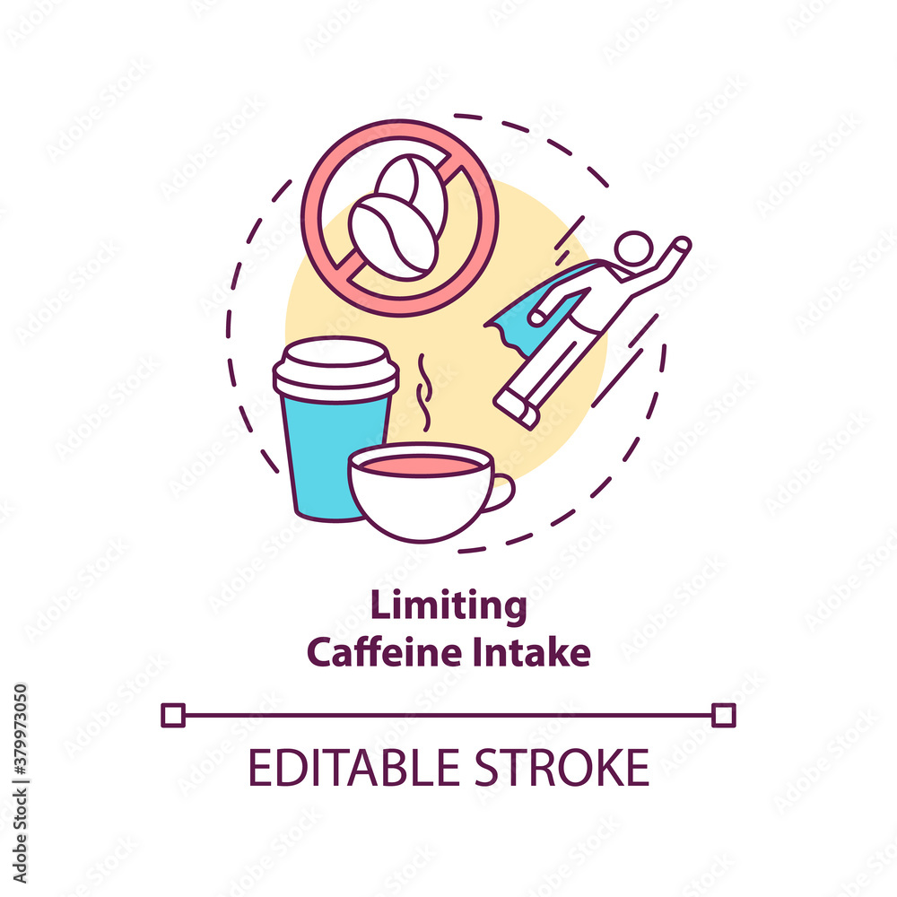 Limiting caffeine intake concept icon. Avoid coffee and tea before bed ...