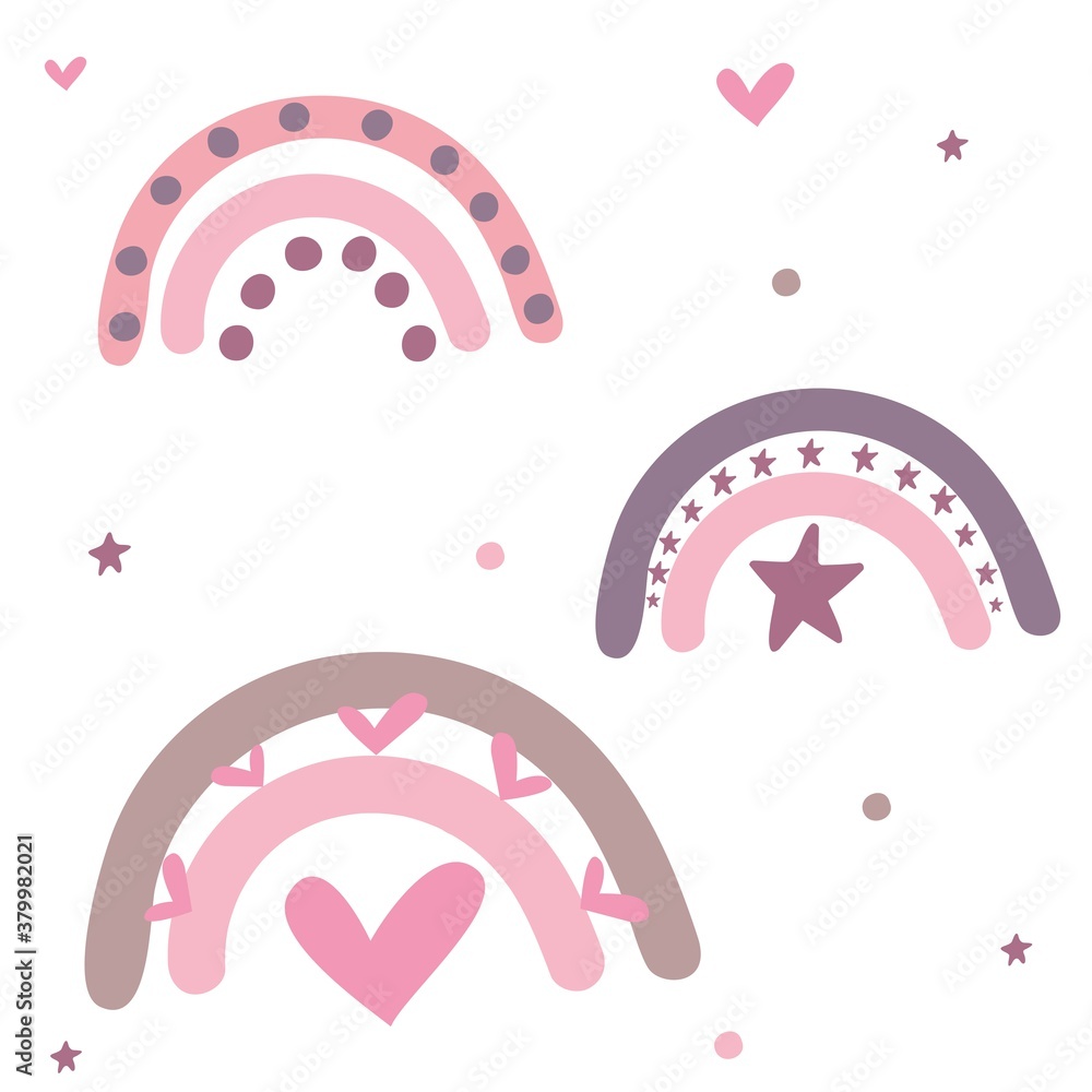 Cute vector pink rainbow clipart set on white background. Stock Vector ...