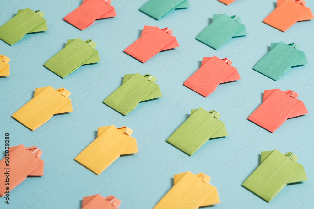 Origami Shirts Pattern On Blue Background Stock Photo | Adobe Stock