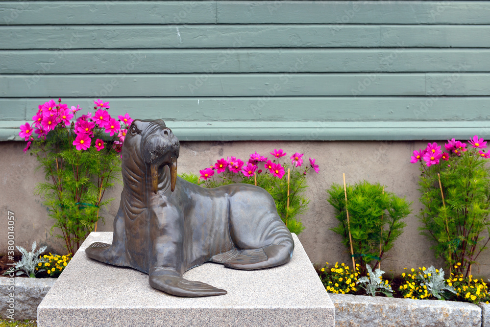 Bronze walrus in front of Polar Museum in Tromso, Norway Stock Photo ...
