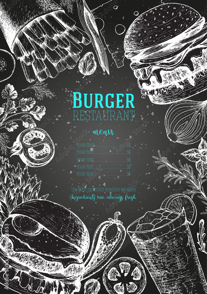 Burgers and ingredients for burgers vector illustration. Fast food ...