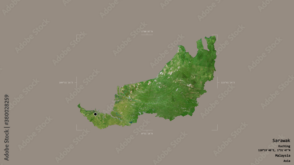 Sarawak - Malaysia. Bounding box. Satellite Stock Illustration | Adobe ...