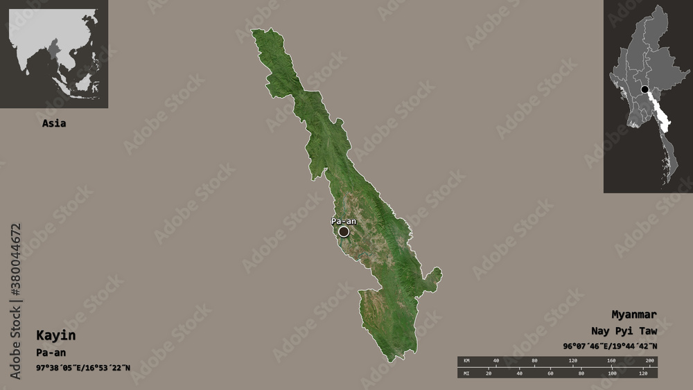 Kayin, state of Myanmar,. Previews. Satellite Stock Illustration ...