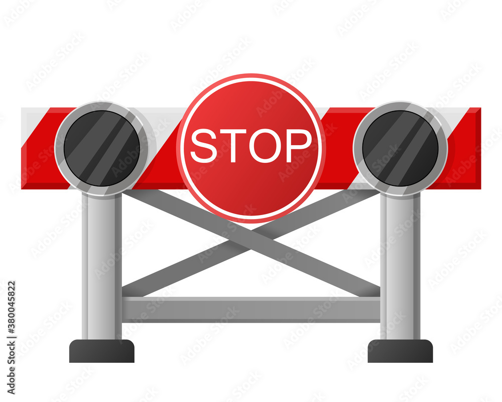 Stop sign. The end of a railway line with a barrier and a buffer. Stock ...