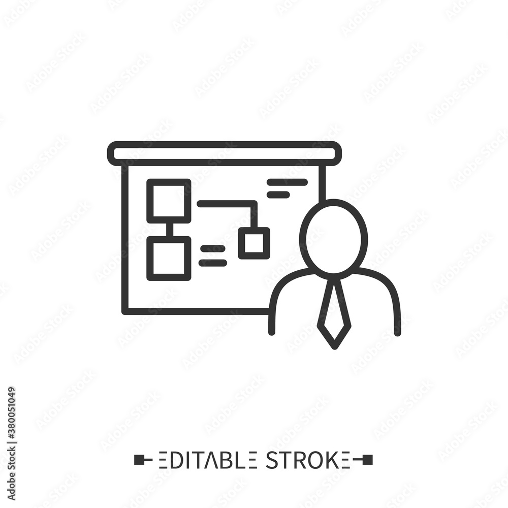 Workshop presentation line icon. The speaker presented a workshop ...