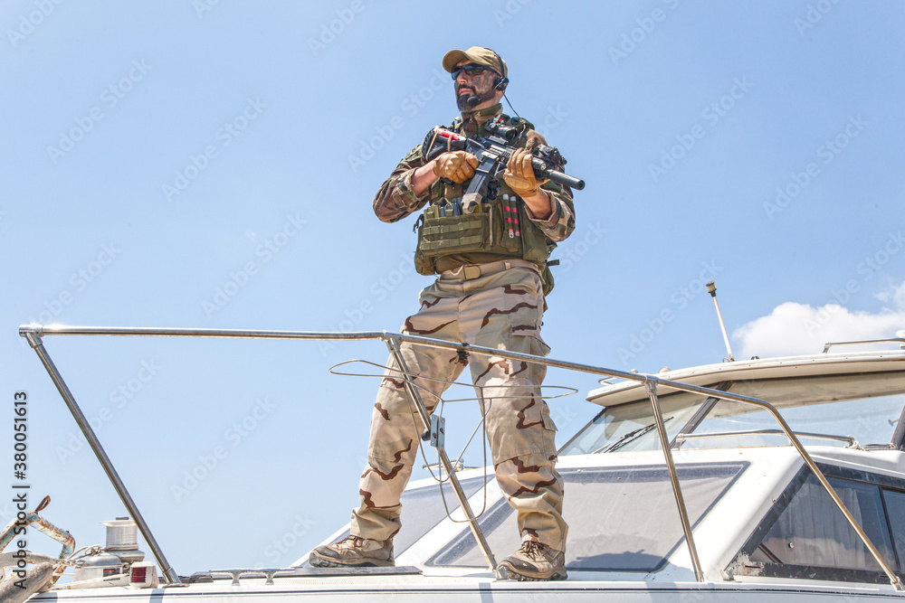 Army special forces soldier, commando fighter in full ammunition ...