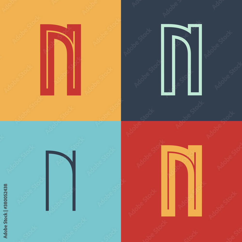 Art Deco inspired letter N logo set with line in the middle. Stock ...