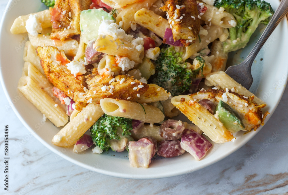 Greek Shawarma Pasta Salad Stock Photo | Adobe Stock