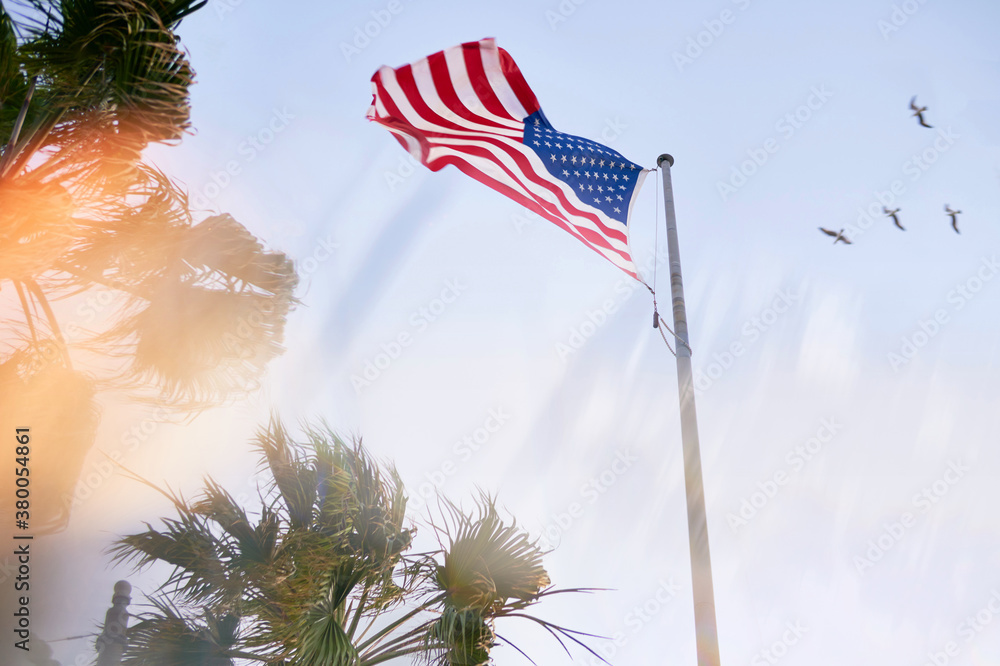 American flag with light flare, through prism optics Stock Photo ...
