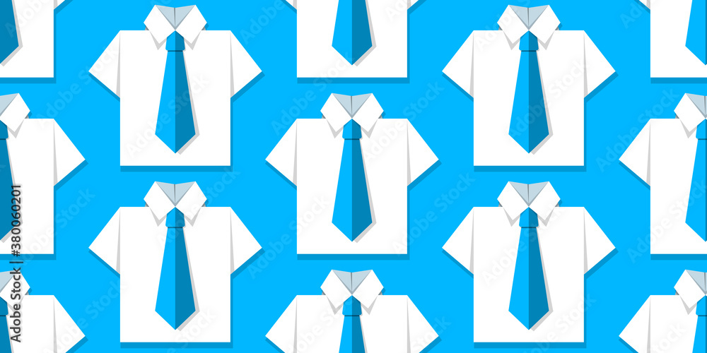 Seamless pattern with white office shirts and blue ties on blue ...