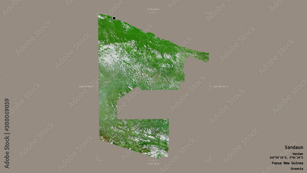 Sandaun - Papua New Guinea. Bounding box. Satellite Stock Illustration ...