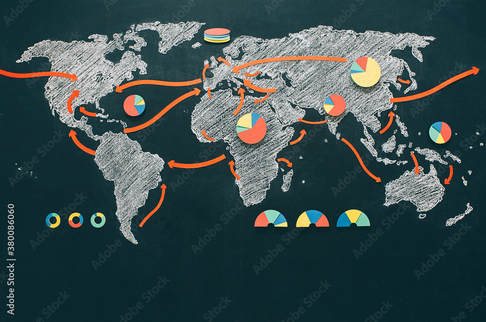 World Map with arrows and charts Stock Photo | Adobe Stock
