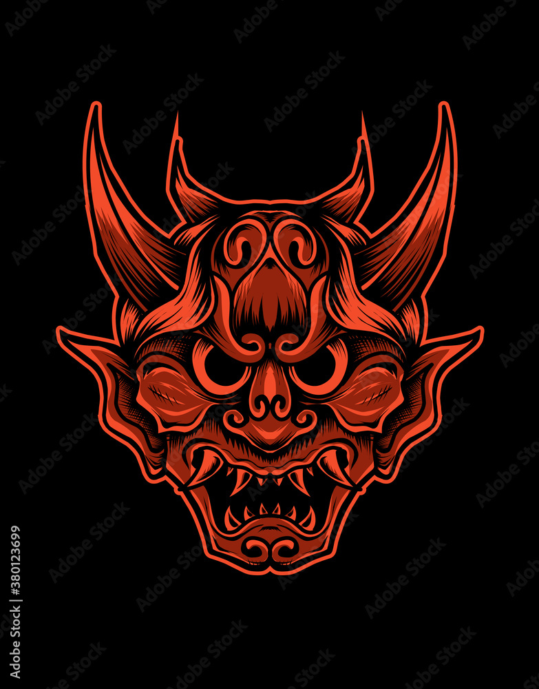 Oni mask demon face vector illustration art. Stock Vector | Adobe Stock