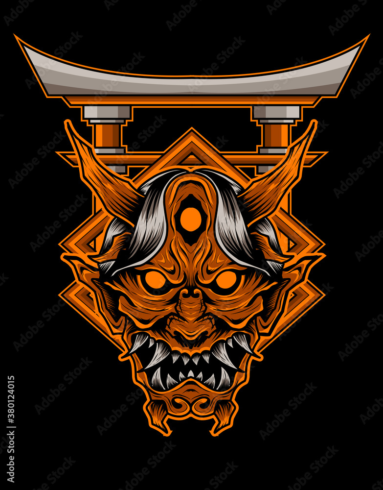 Oni mask demon face vector illustration art. Stock Vector | Adobe Stock
