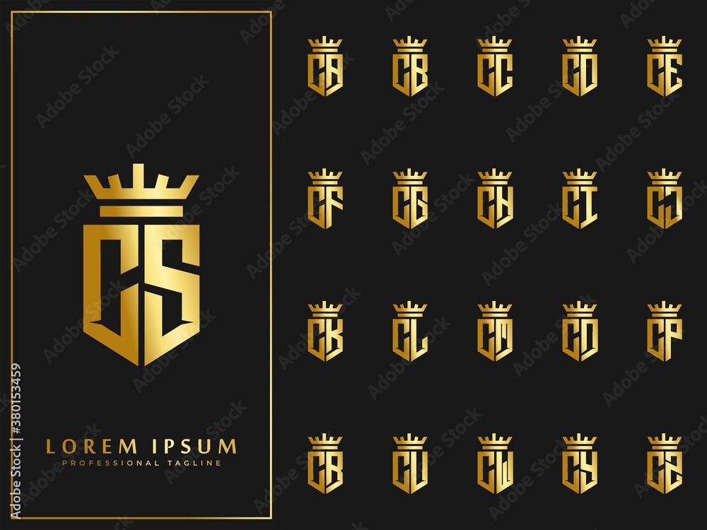 exclusive set of initial C letter with crown elements logo template ...