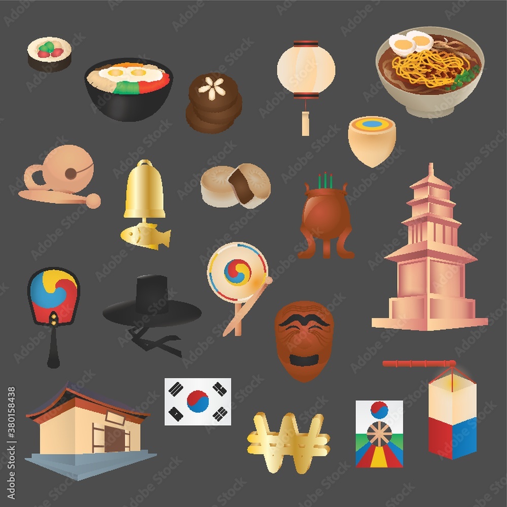 collection of korean items Stock Vector | Adobe Stock